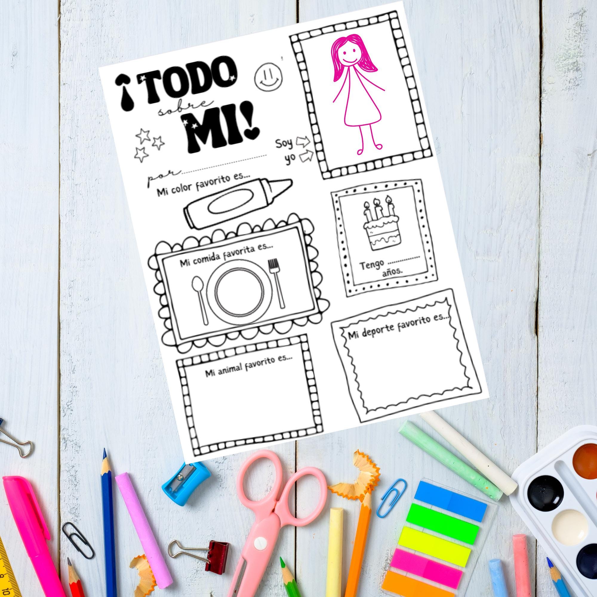 Todo Sobre Mi/all About Me Printable Spanish Class Activity - Etsy
