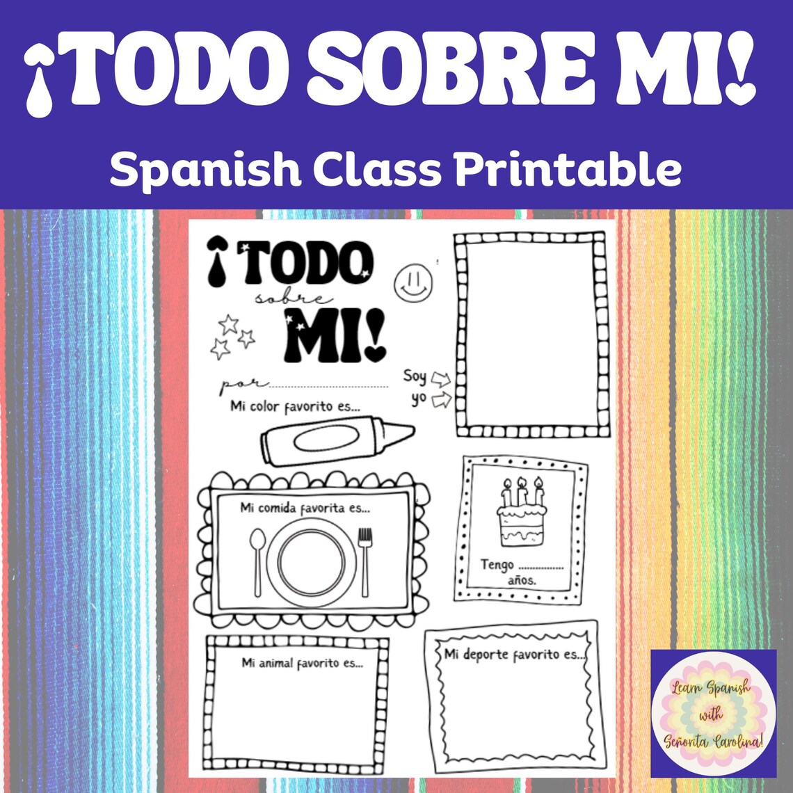 Todo Sobre Mi/all About Me Printable Spanish Class Activity - Etsy