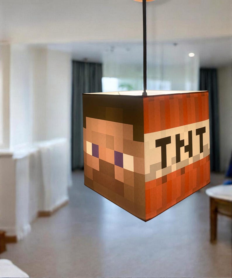 Handmade Minecraft Inspired Cotton Floral Fabric Ceiling or Table Lamp ...