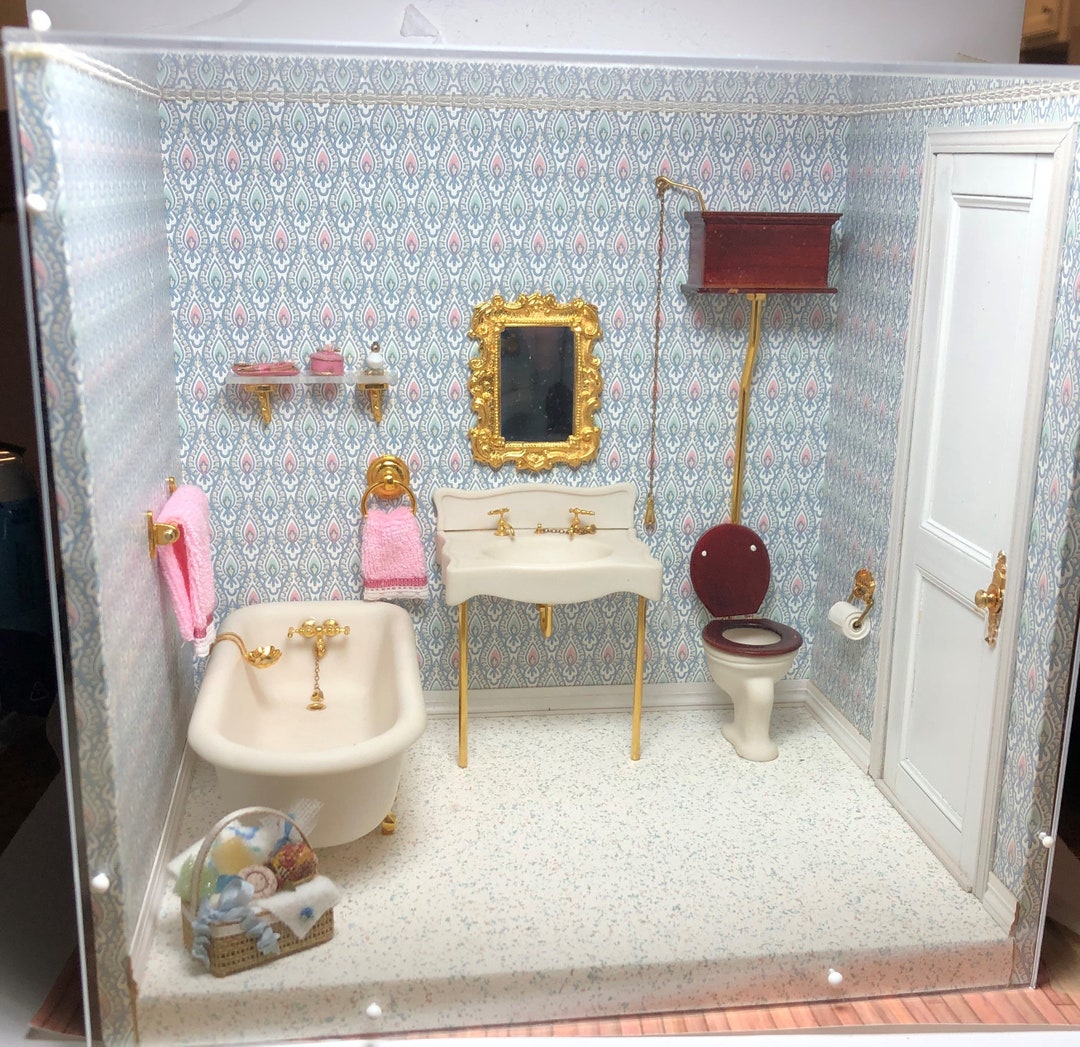 Miniature, One Inch Scale Porcelain Bathroom Vignette - Etsy