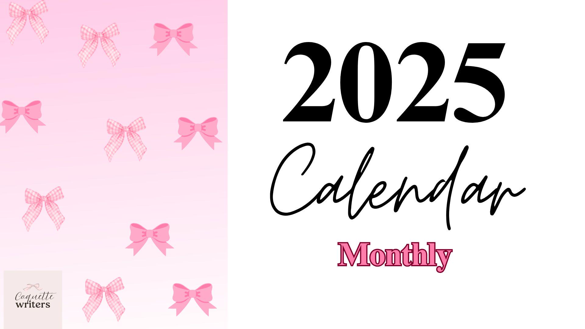 Coquette 2025 Calendar. Monthly Planner 2025 Calendar Printable Digital ...