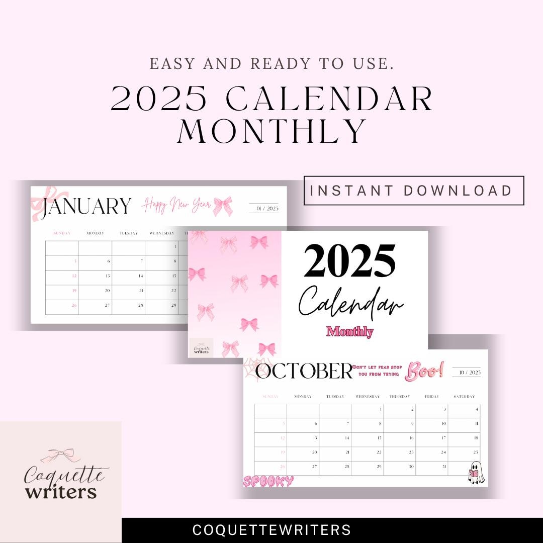 Coquette 2025 Calendar. Monthly Planner 2025 Calendar Printable Digital ...