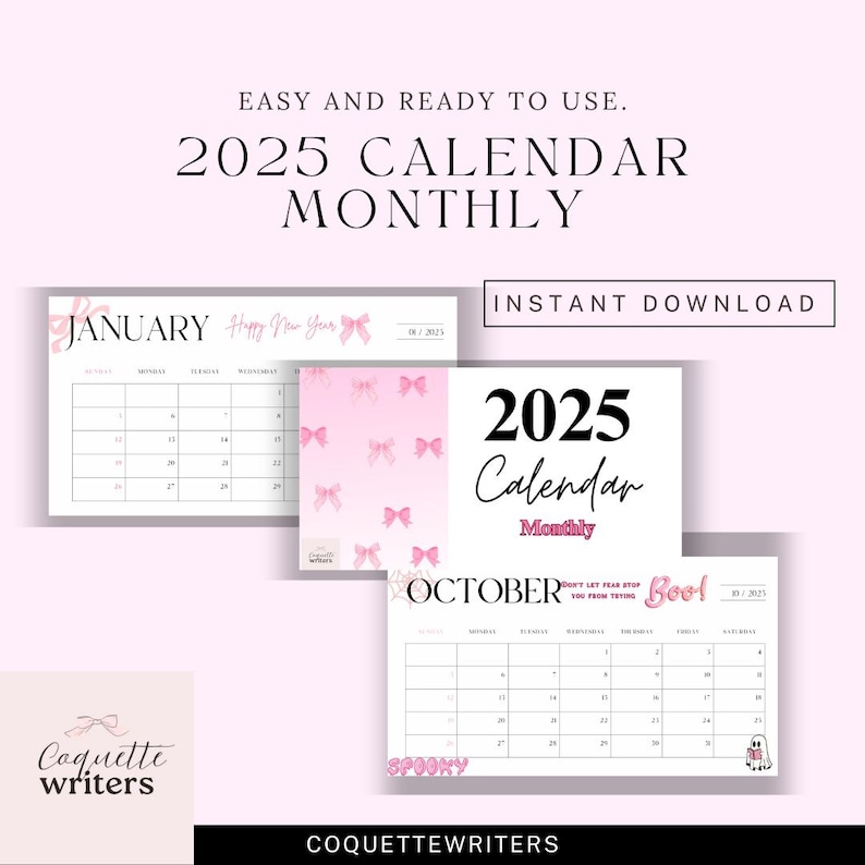 Coquette 2025 Calendar. Monthly Planner 2025 Calendar Printable Digital ...