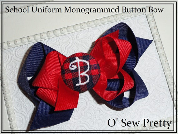 School Uniform Hair Bow School Plaid Hair Bow Monogrammed - Etsy