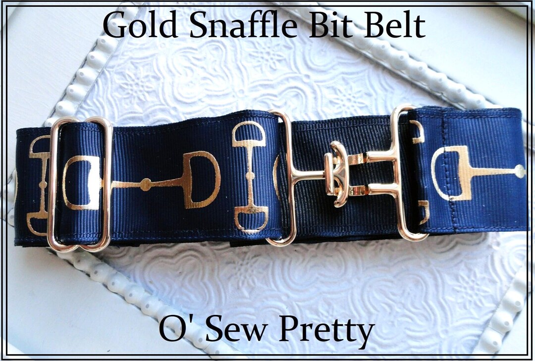 Navy Equestrian Snaffle Bit Belt, Gold Ribbon Surcingle Belt - Etsy