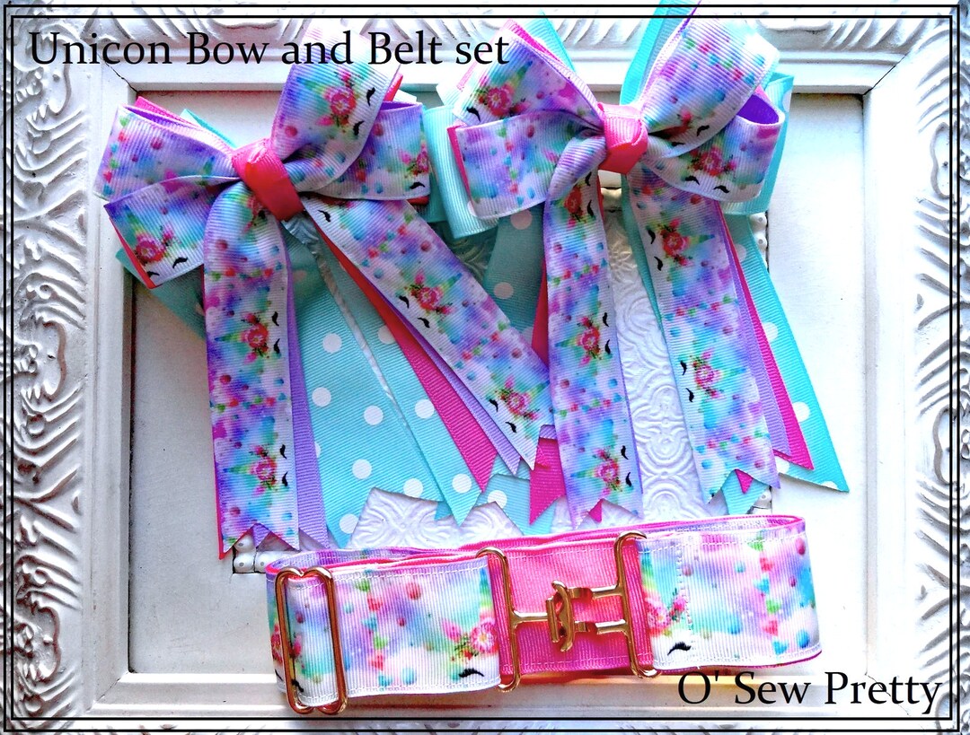 Equestrian Hair Bows, Horse Show Bows With Matching Belt, Unicorn Bows ...
