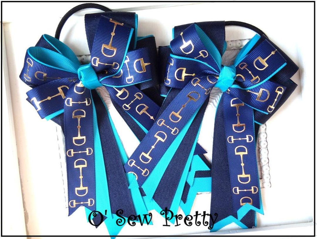 Teal & Gold Equestrian Hair Bow: Snaffle Bit Horse Show Bow, Leadline ...