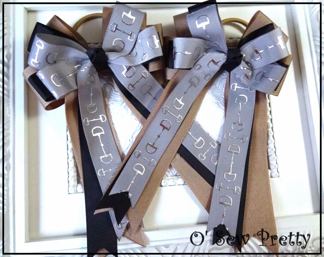 Horse Show Bows, Equestrian Hair Bows, Short Stirrup Bows, Tan and Grey ...