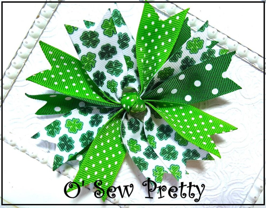 Shamrock Hair Bow, St. Patrick's Day Spiked Ribbon Bow - Etsy