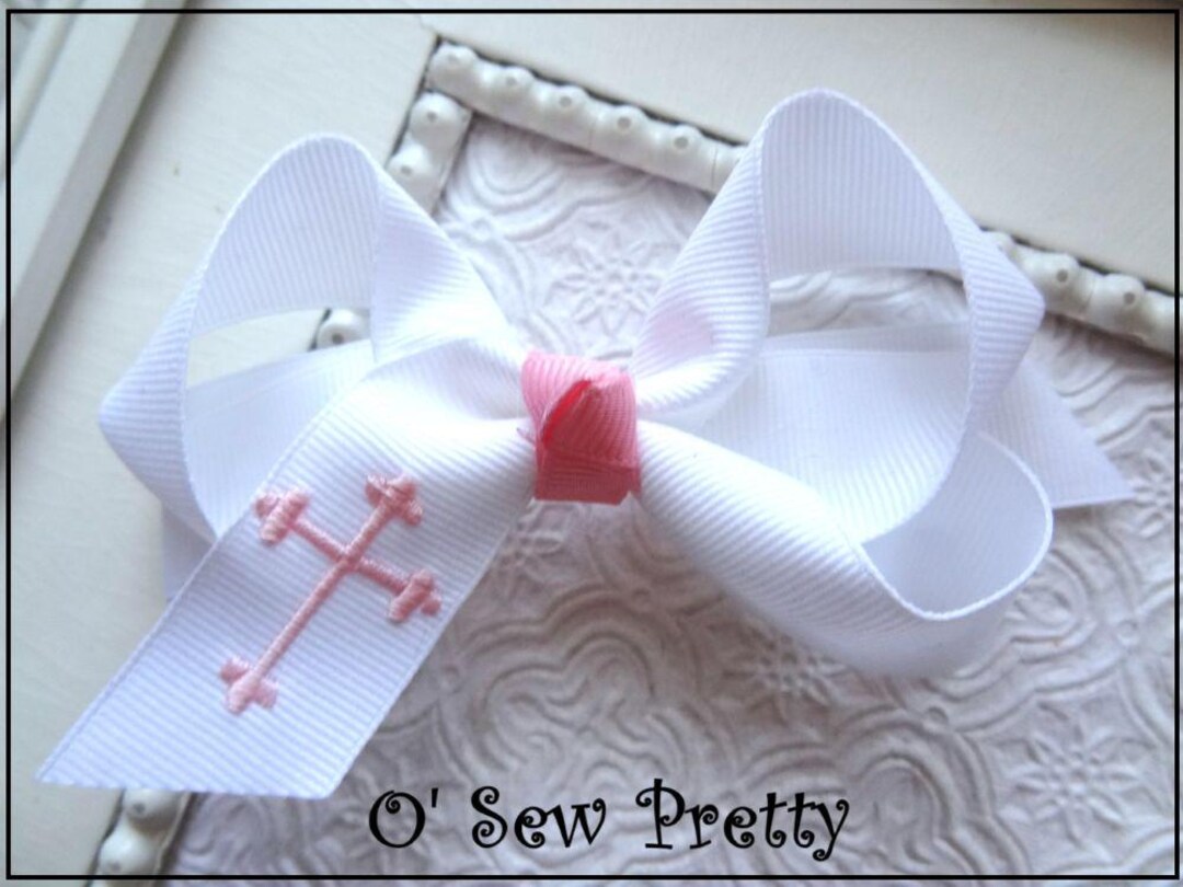 Embroidered Cross Hair Bow, Catholic School Uniform Bow - Etsy