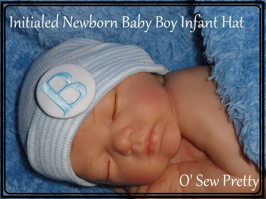 Initialed Newborn Hat, Monogrammed Navy and Light Blue Newborn Hat ...