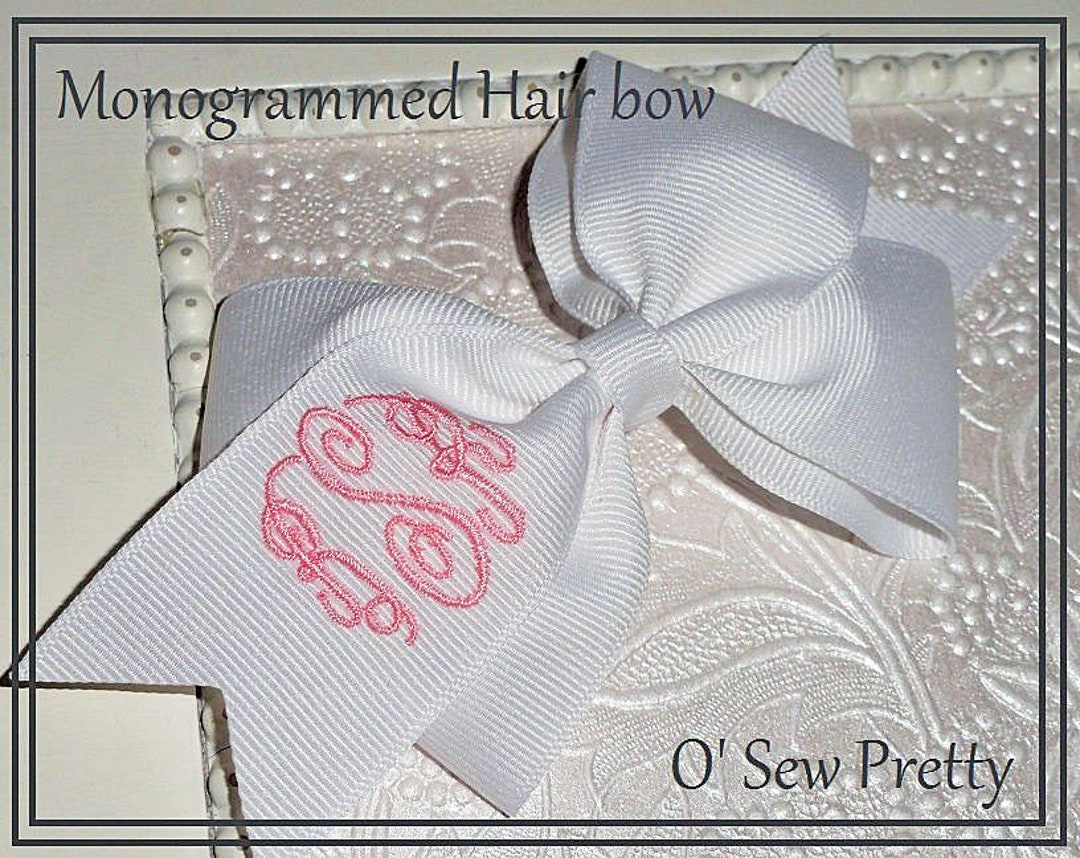 Fancy Monogram Hair Bows, Personalized Hair Bow, Embroidered Hair Bow ...
