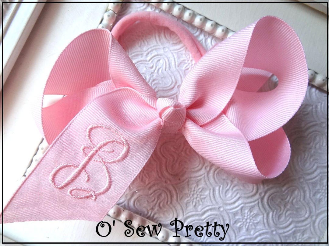 Embossed Initial Hair Bow, Nylon Headwrap, Monogrammed Bow - Etsy