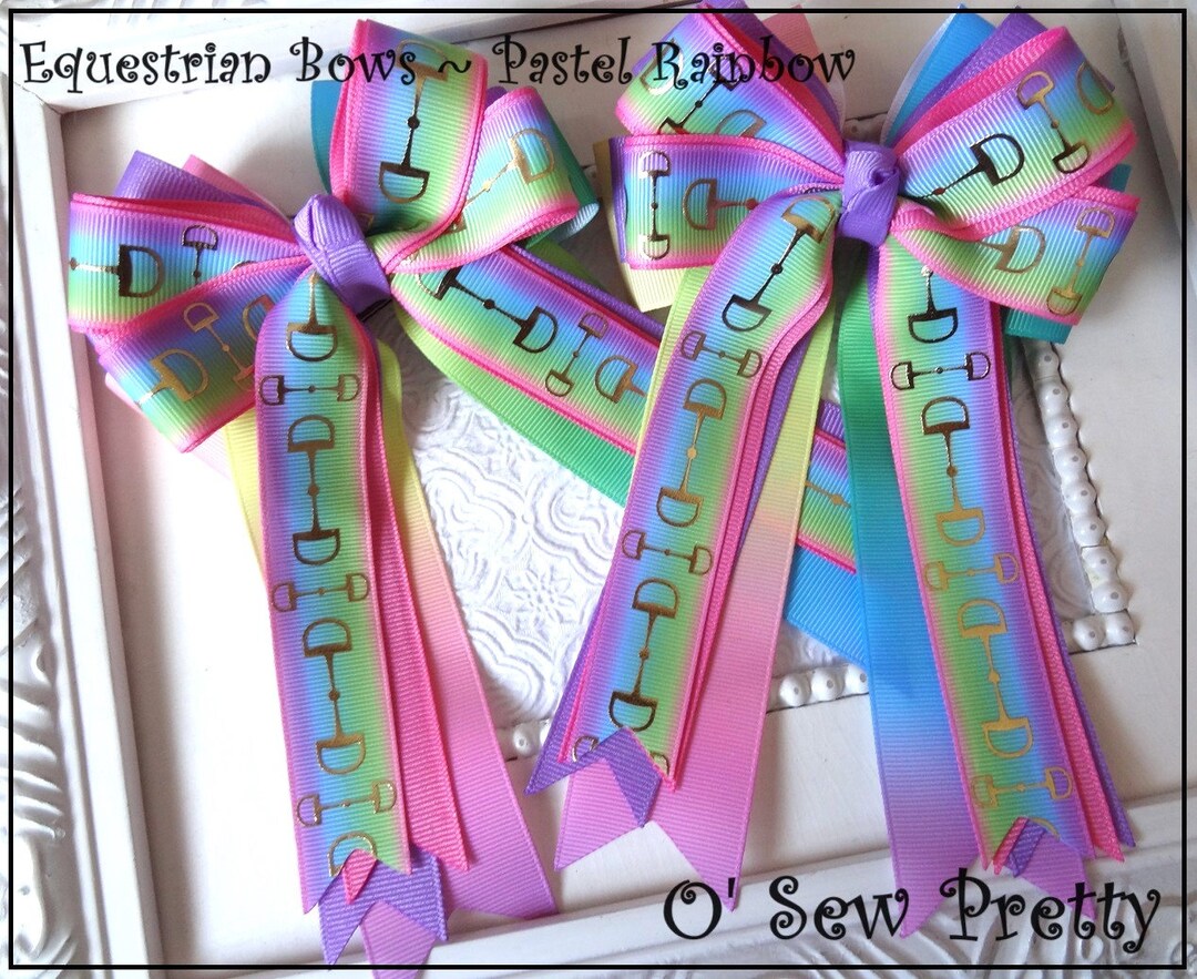 Equestrian Bows With Optional Matching Belt, Pastel Rainbow Bows, Lead ...
