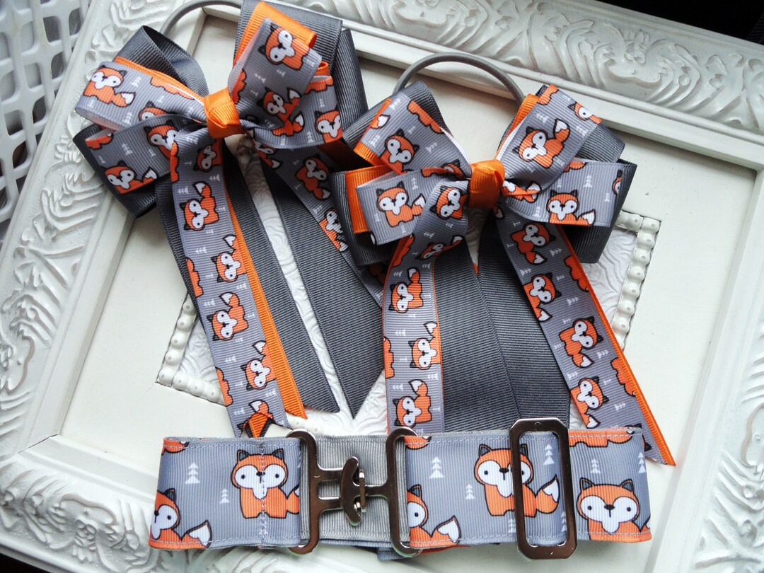 Fox Print Equestrian Hair Bows and Belt Set - Etsy