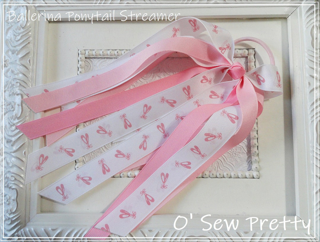 Ballet Ponytail Streamers, Pink & White Ribbon Hair Bow - Etsy