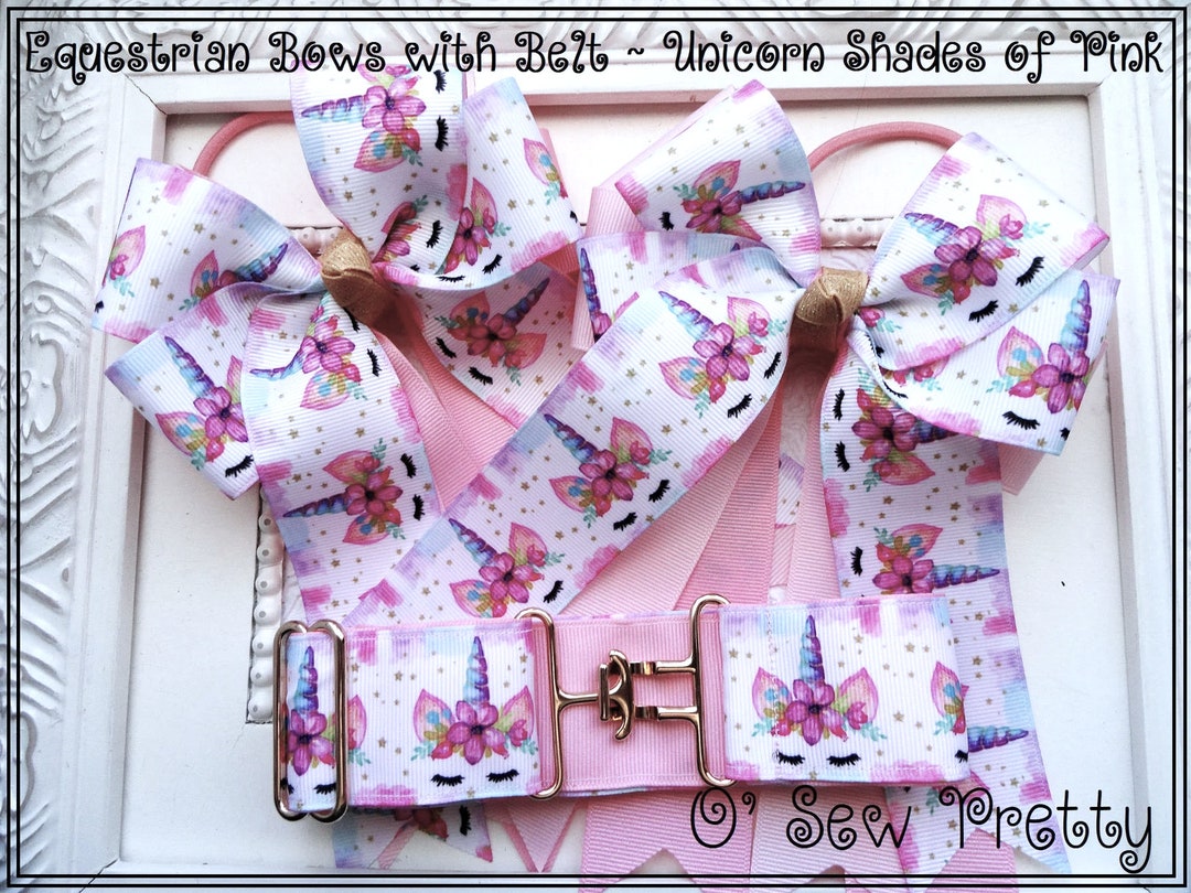 Equestrian Hair Bows, Unicorn Horse Show Bows With Matching Belt, Lead ...