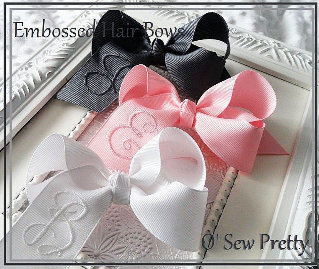 Personalized Hair Bows, Embossed Initialed Hair Bow, Monogrammed Hair ...