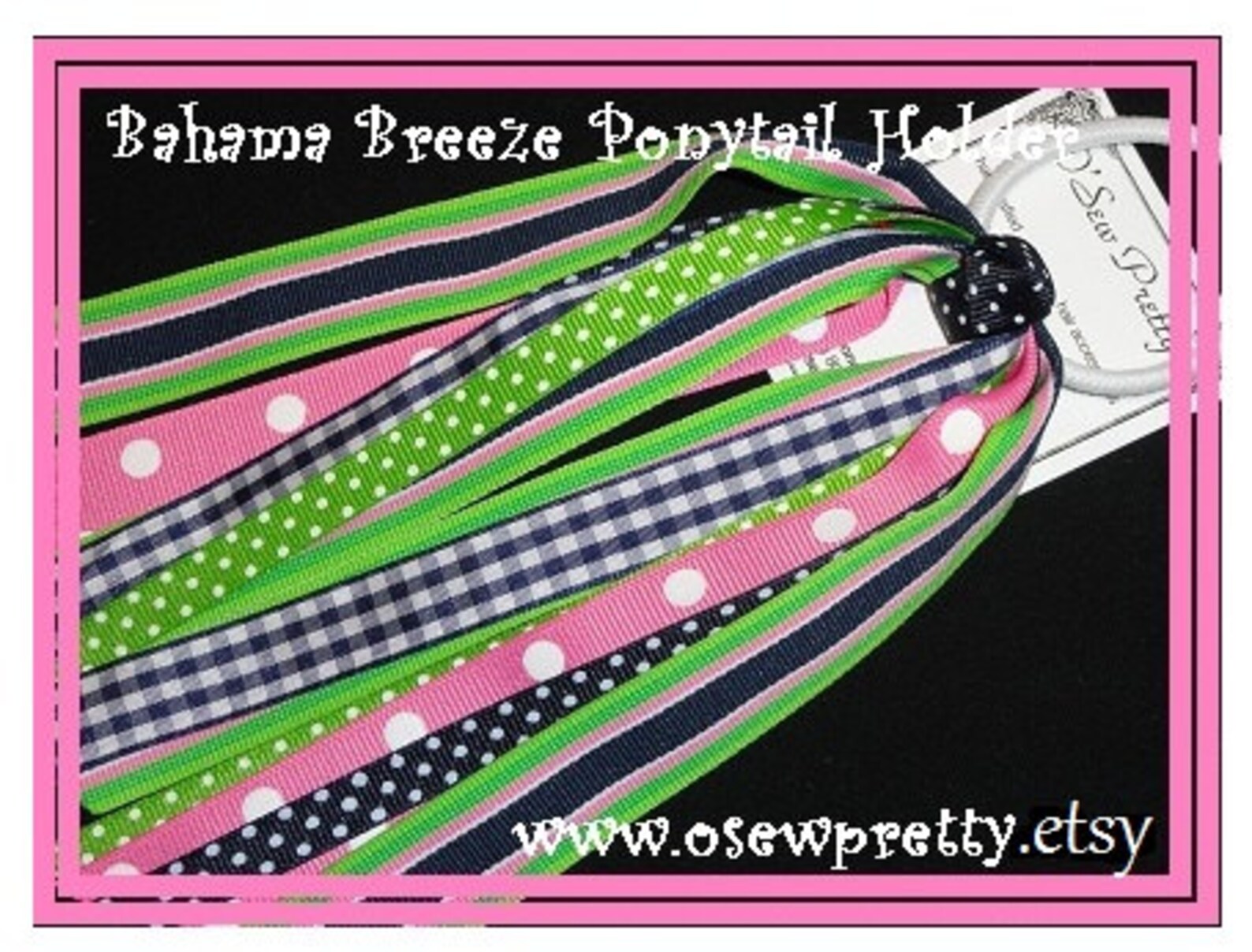 Ponytail Streamers, Ribbon Ponytail Holders, Navy and Pink Hair Bows ...