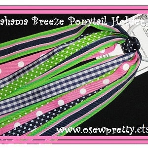 Ponytail Streamers, Ribbon Ponytail Holders, Navy and Pink Hair Bows ...