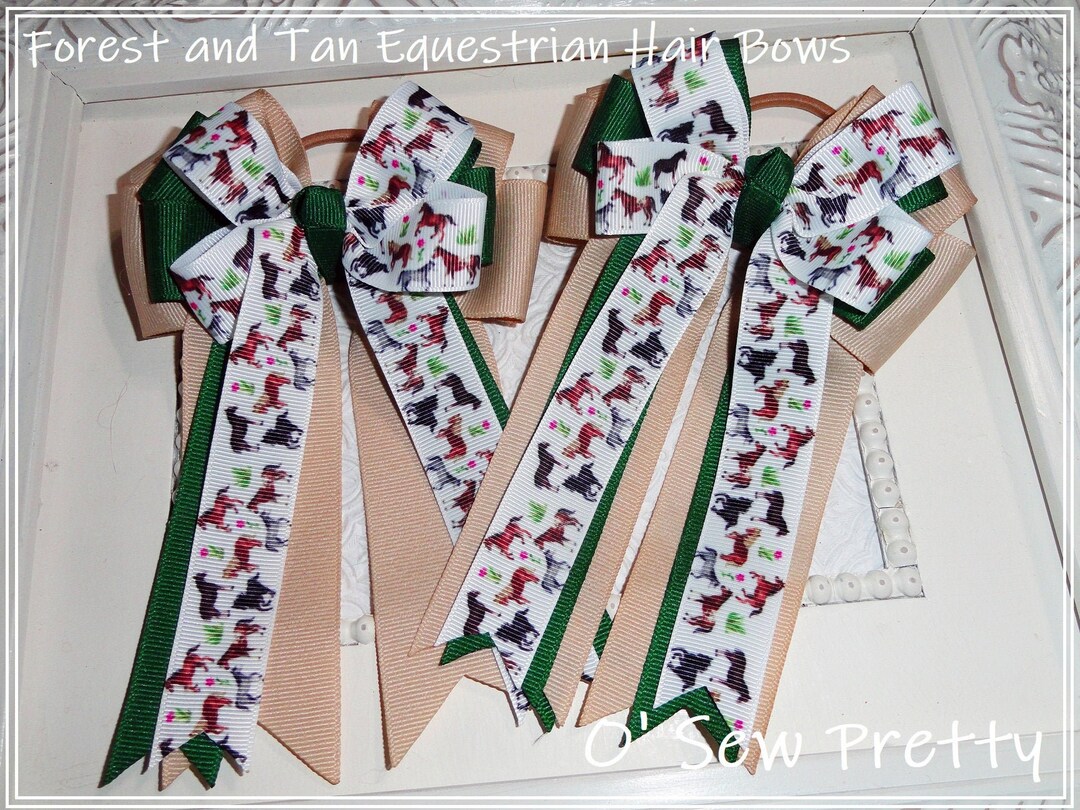 Equestrian Hair Bows, Tan and Forest Horse Show Bows, Painted Pony Show ...