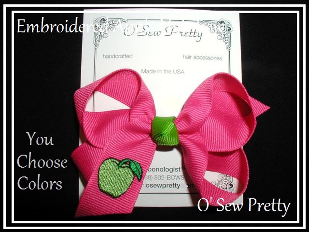 Embroidered Apple Hair Bow, Back to School Hair Bows, Large Hair Bows ...