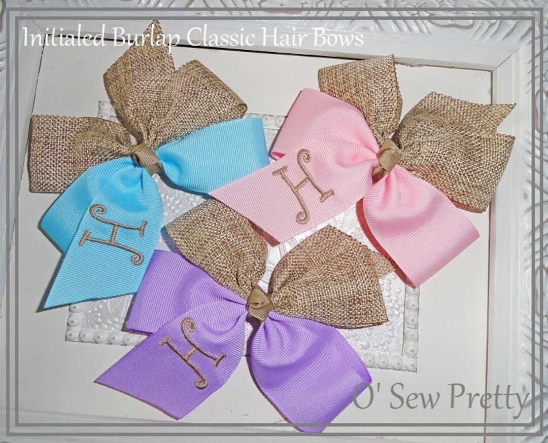 MONOGRAMMED HAIR BOWS, Burlap Hair Bows, Personalized Hair Bows ...