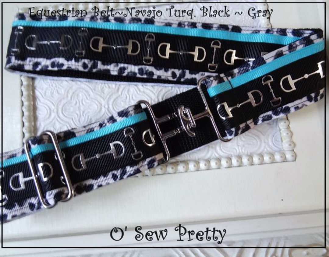 Equestrian Belt, Black and Turquoise Horseback Riding Belt, Fancy Horse ...