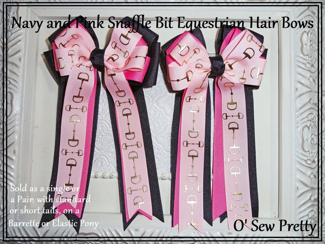 Equestrian Hair Bows, Horse Show Bows, Navy and Pink Show Bows ...