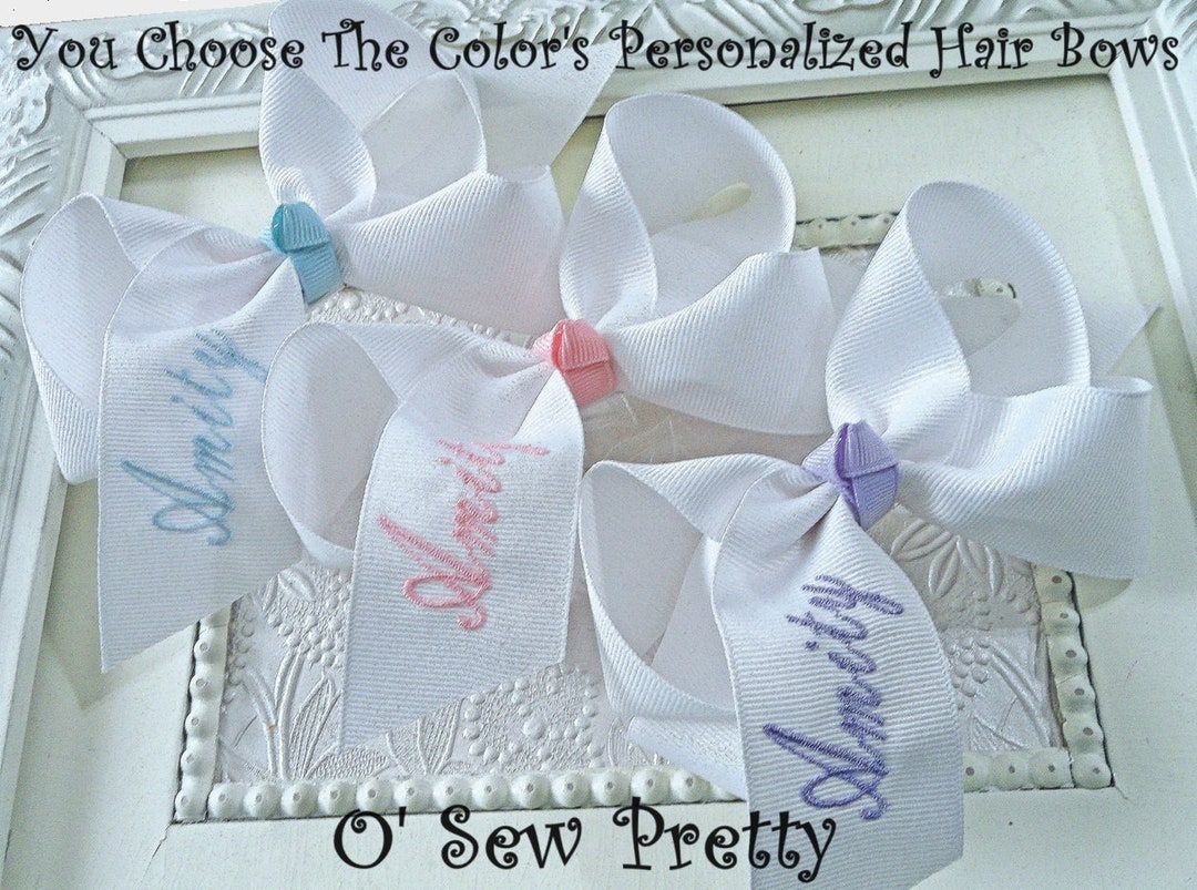 Monogrammed Hair Bow, Name on Hairbow, Custom 5" Hairbows, Personalized ...