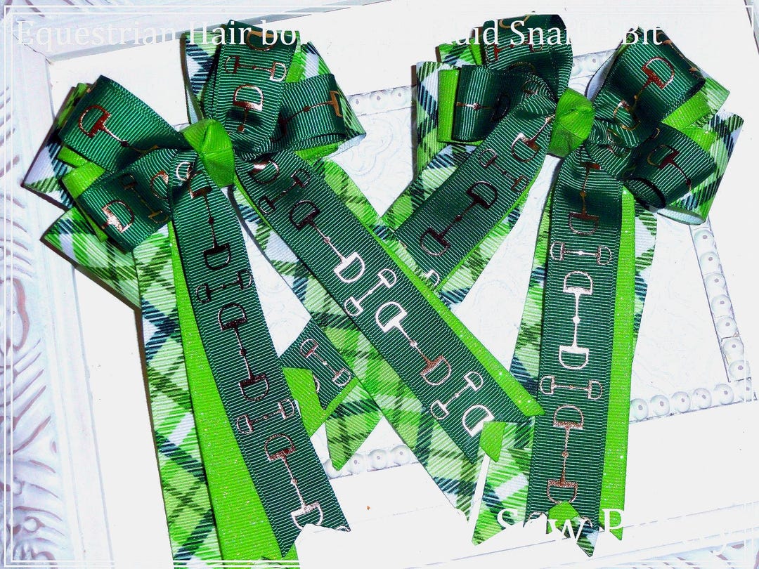 Equestrian Hair Bow, Irish Green Plaid, Snaffle Bit, Horse Show Bow - Etsy