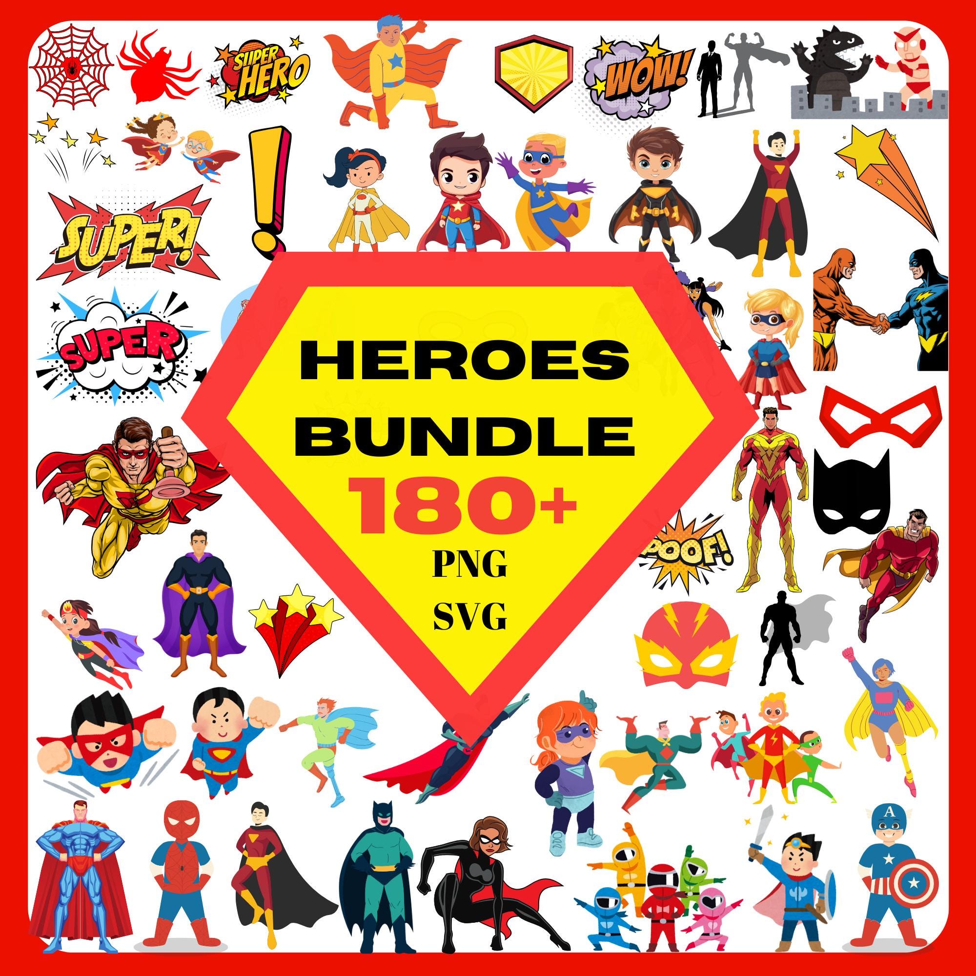 Superhero Clipart Bundle, 180+ PNG SVG Graphics (digital Download) - Etsy