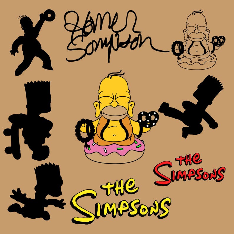 170 simpsons SVG Bundle Designs divertidos e coloridos Conjunto ...