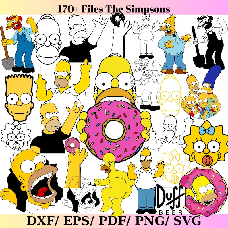 170 simpsons SVG Bundle Designs divertidos e coloridos Conjunto ...