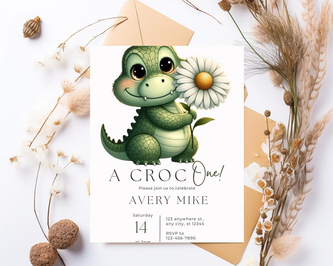Little Croc Birthday Invitation, Editable Crocodile Birthday Invite ...