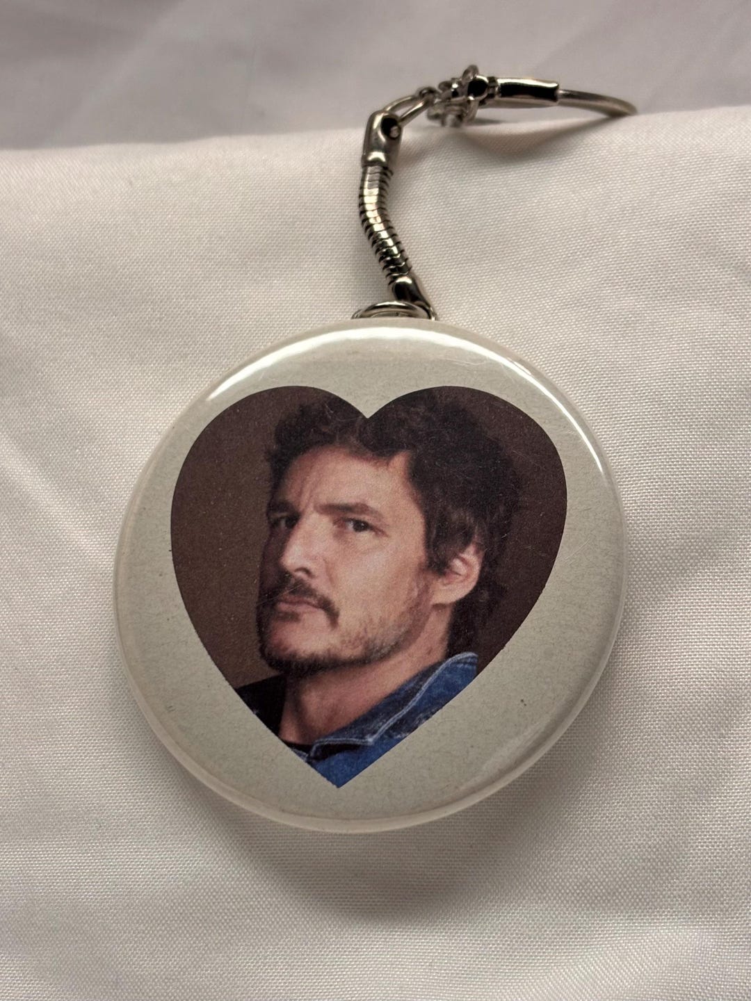 Pedro Pascal in Denim - Beige Heart Keychain - Etsy