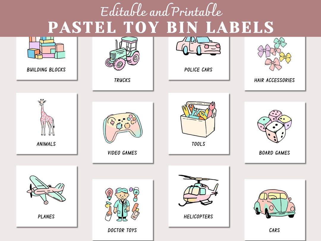 Editable Toy Bin Storage Labels With Pictures Playroom Organization ...