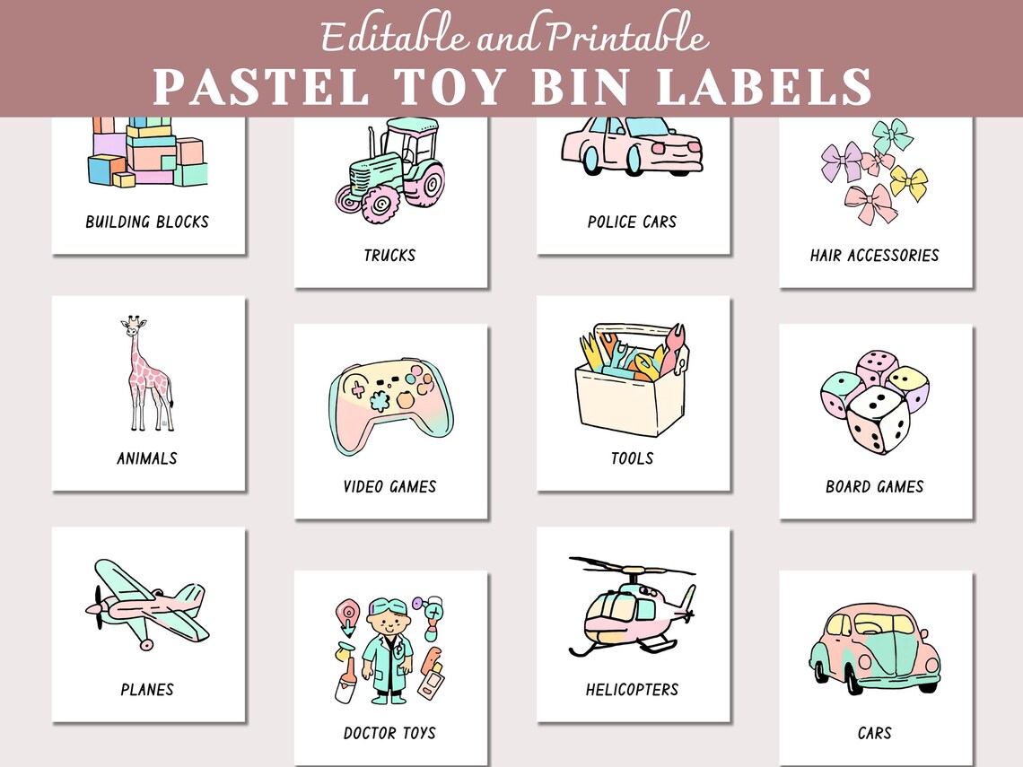 Editable Toy Bin Storage Labels With Pictures Playroom Organization ...