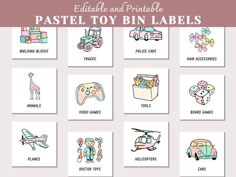 Editable Toy Bin Storage Labels With Pictures Playroom Organization ...
