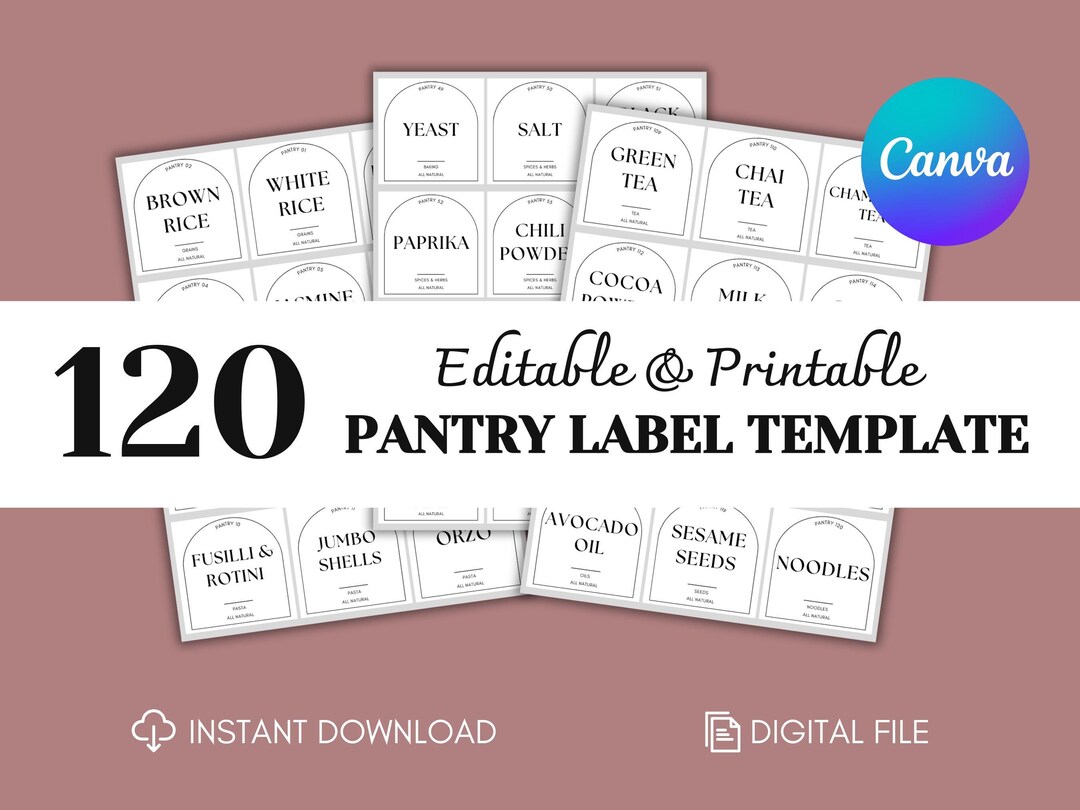 Customizable Pantry Labels Editable and Printable Labels Canva Template ...