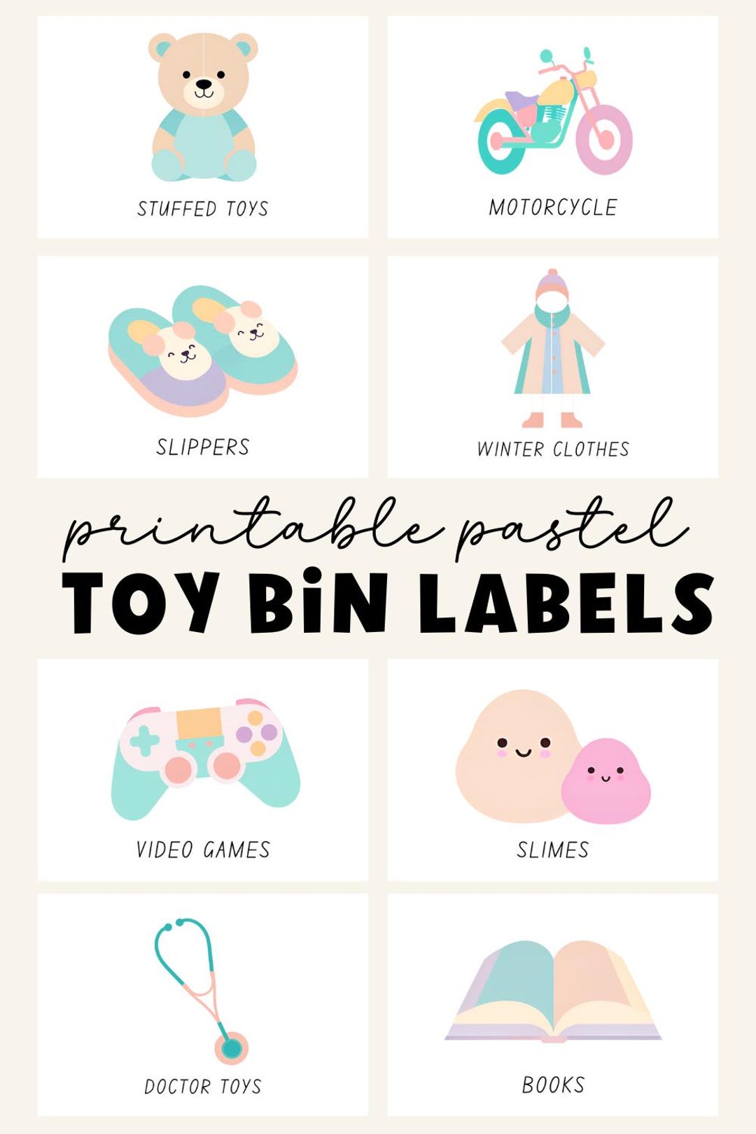 Editable Pastel Toy Bin Storage Labels With Pictures Playroom ...