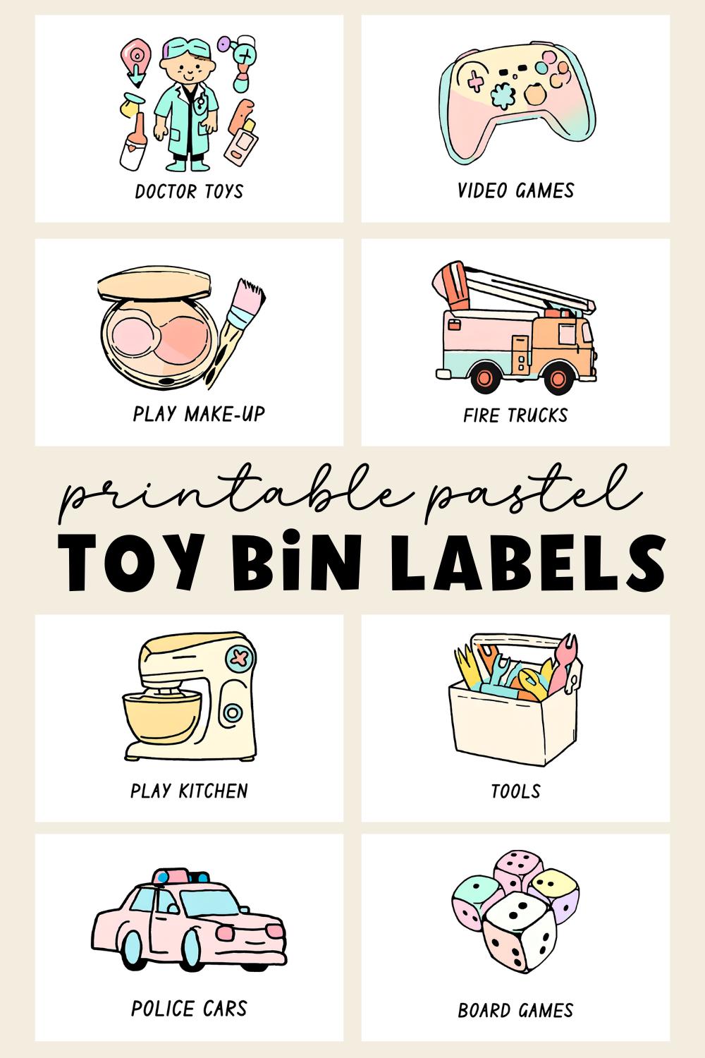 Editable Pastel Toy Bin Storage Labels With Pictures Playroom ...