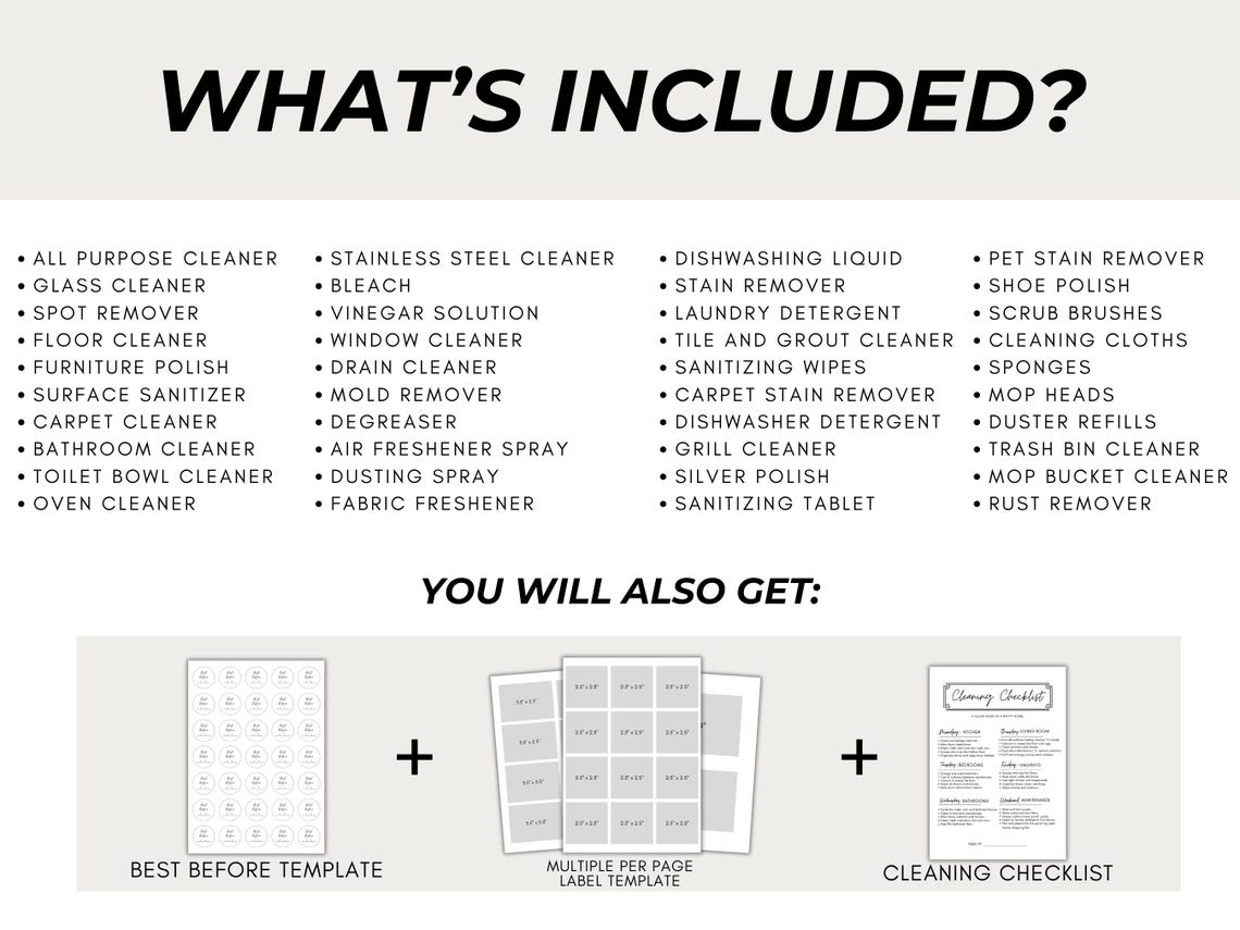 Customizable Cleaning Supply Labels, Minimalist Style (digital Download ...