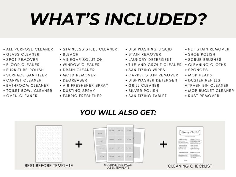 Customizable Cleaning Supply Labels, Minimalist Style (digital Download ...