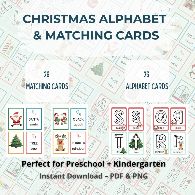 Christmas Alphabet & Matching Cards | Preschool Learning | Tracing ...