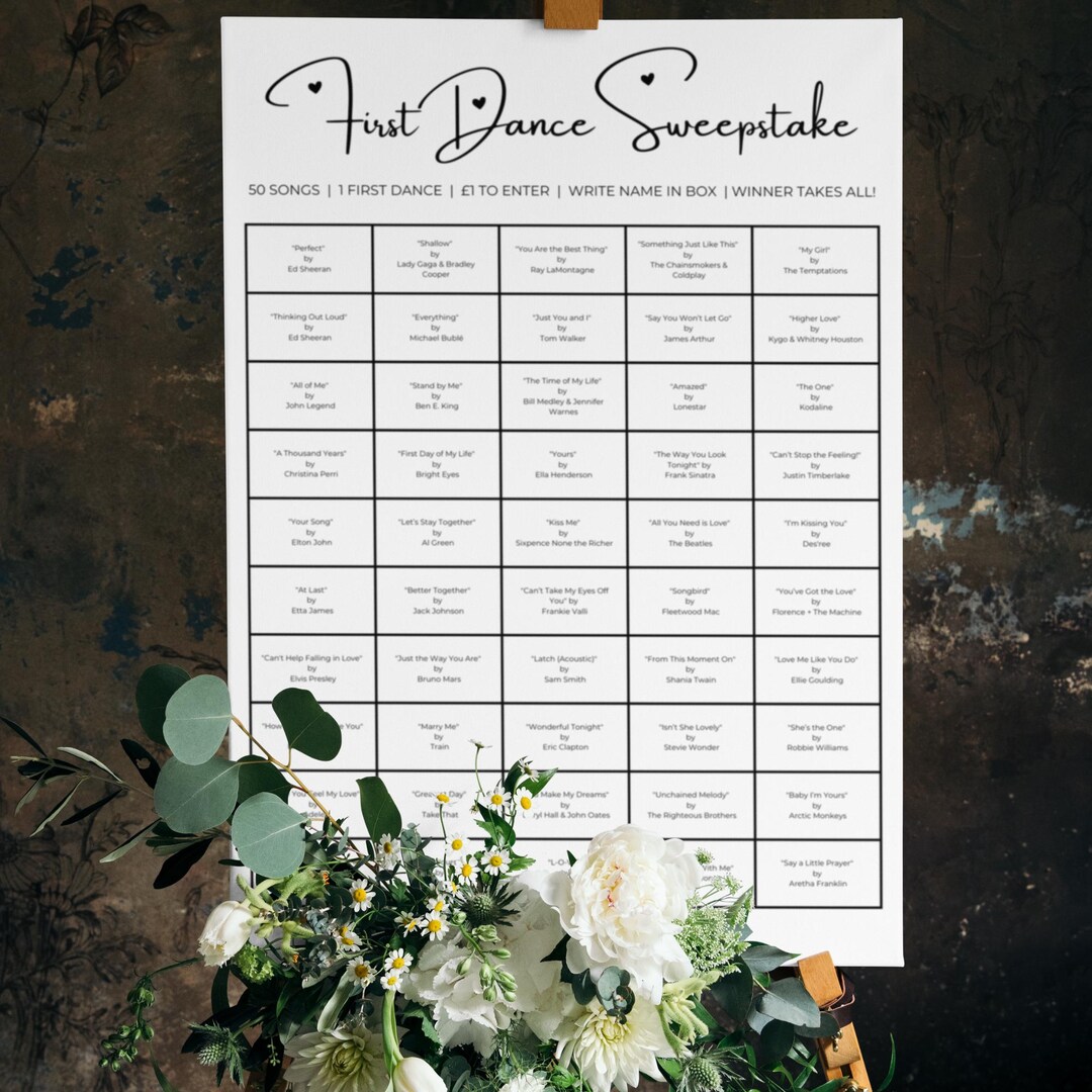 First Dance Wedding Sweepstake Poster: Reception Game, Personalized ...