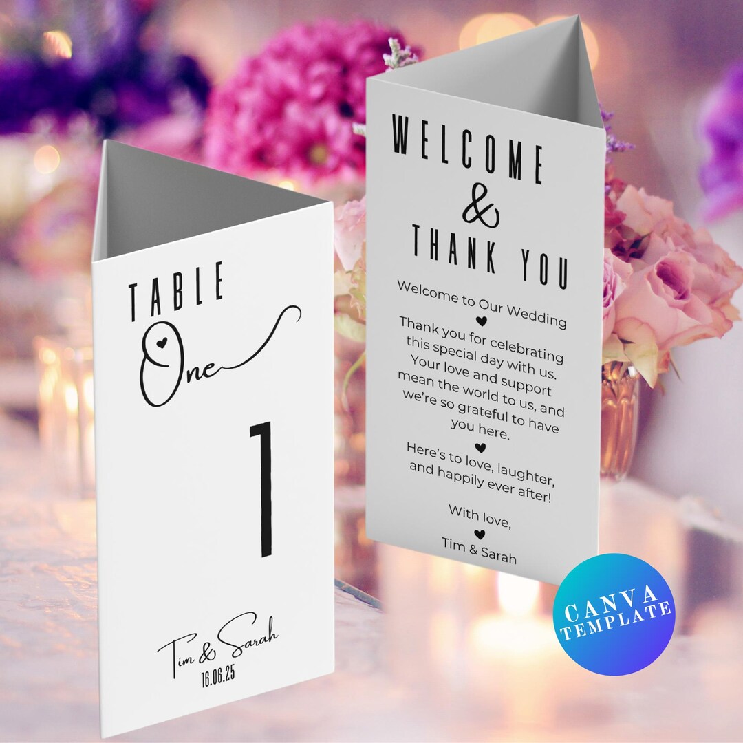 Minimalist Wedding Tri-fold Table Number, Seating Table Menu, Triangle ...