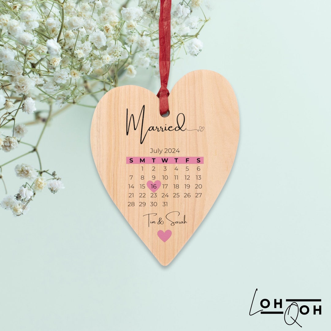 Personalised Married Calendar Date Wooden Hanging Keepsake, Magnet ...