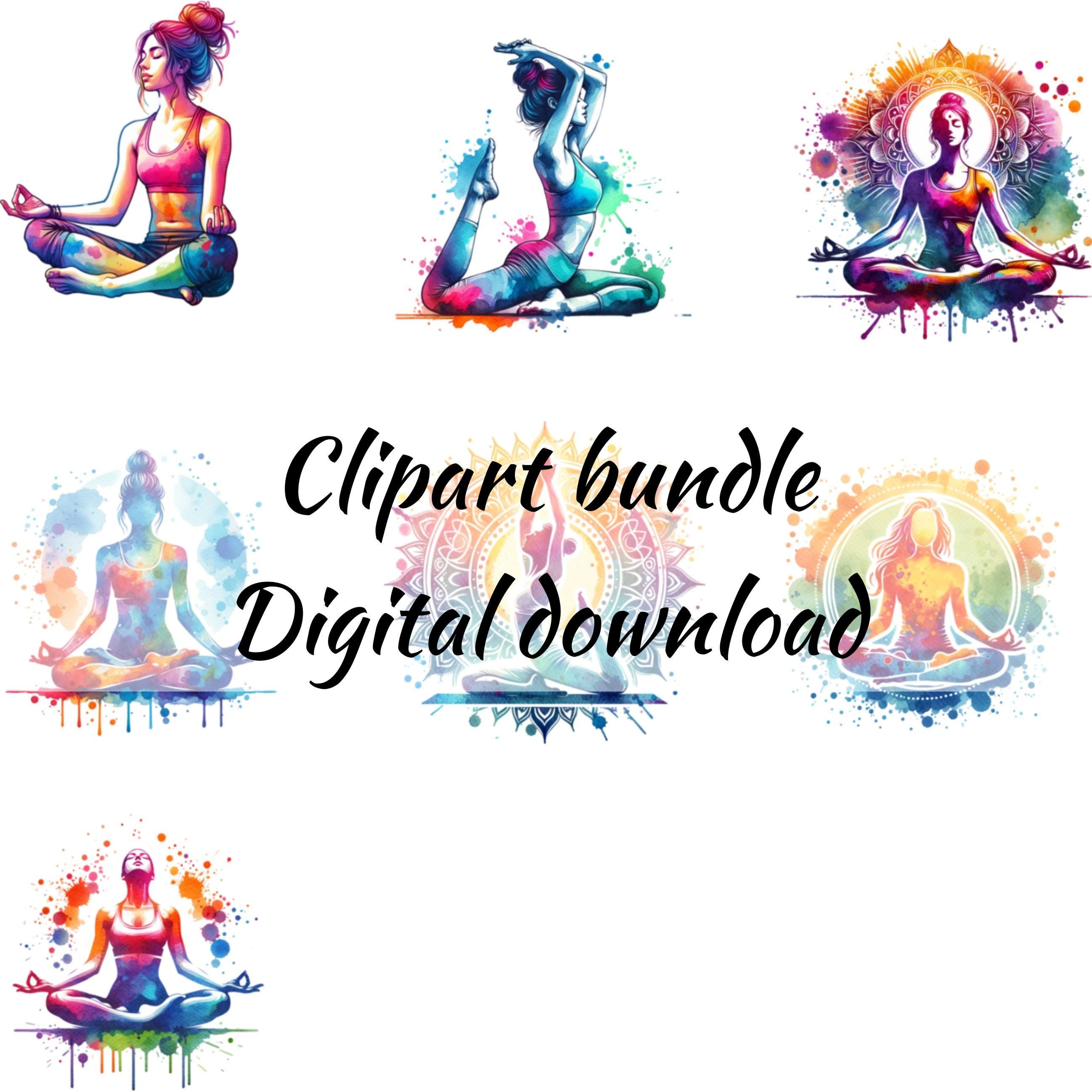 Yoga Watercolor Clipart Bundle - 7 PNG Meditation Relaxing Studio ...
