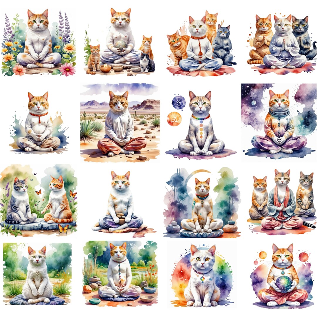 Watercolor Yoga Cats Clipart – Zen Cat Designs (instant Download) - Etsy